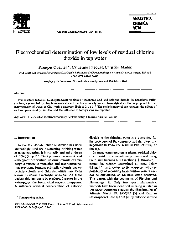 (PDF) Electrochemical determination of low levels of residual chlorine ...