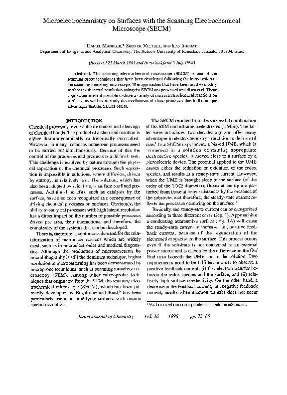 (PDF) Microelectrochemistry on Surfaces with the Scanning ...