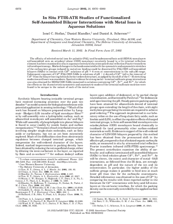 (PDF) In Situ FTIR-ATR Studies of Functionalized Self-Assembled Bilayer ...