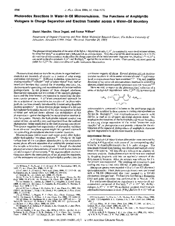 (PDF) Photoredox reactions in water-in-oil microemulsions. The ...