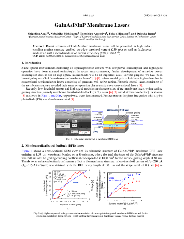 (PDF) GaInAsP/InP Membrane Lasers