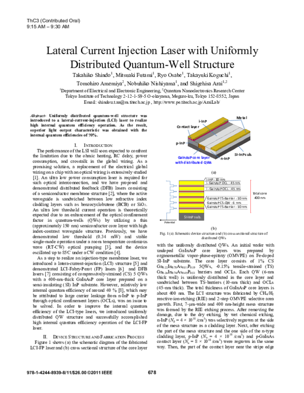 (PDF) GaInAsP/InP Lateral Current Injection Laser With Uniformly ...