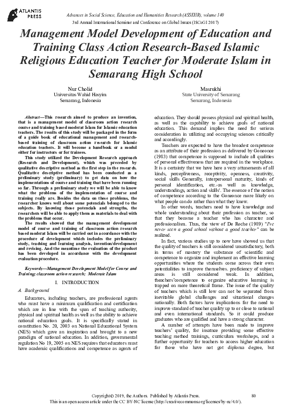 (PDF) Management Model Development of Education and Training Class Action Research-Based Islamic ...