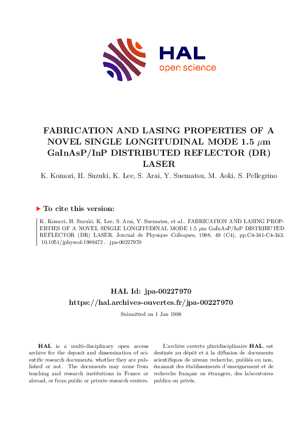 (PDF) FABRICATION AND LASING PROPERTIES OF A NOVEL SINGLE LONGITUDINAL MODE 1.5 µm GaInAsP/InP ...
