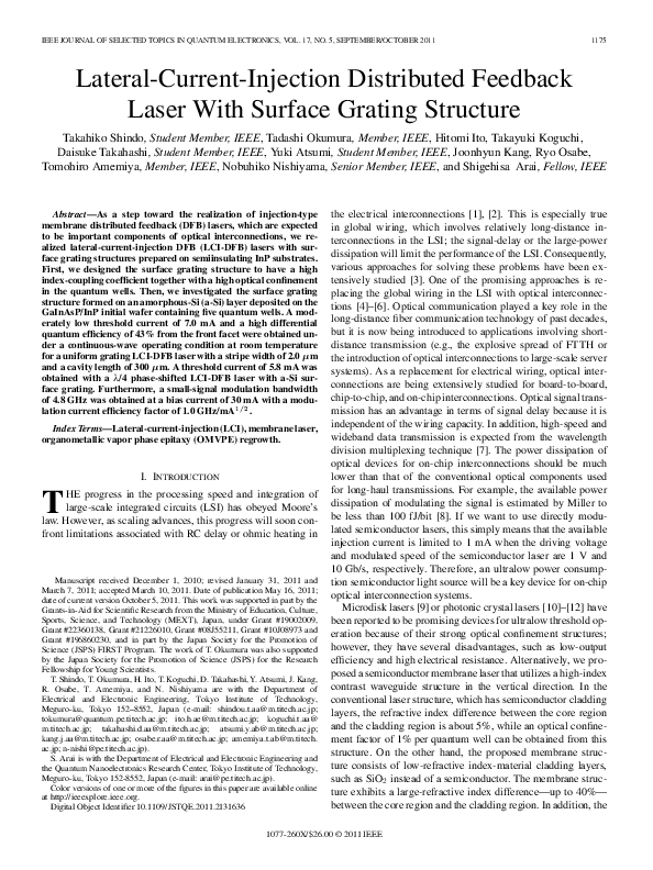 (PDF) Lateral-Current-Injection Distributed Feedback Laser With Surface Grating Structure