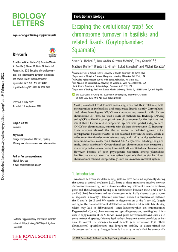 Pdf Escaping The Evolutionary Trap Sex Chromosome Turnover In Basilisks And Related Lizards