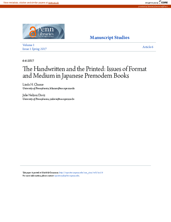 (PDF) The Handwritten and the Printed: Issues of Format and Medium in ...