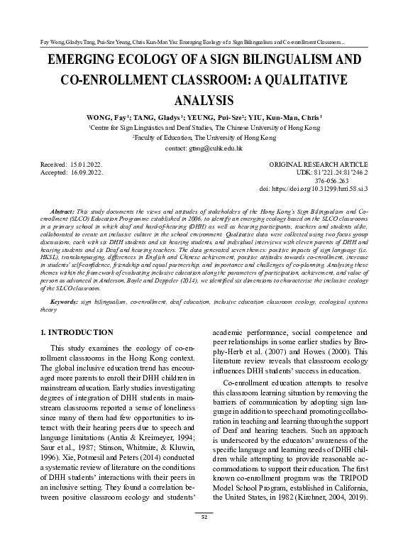 (PDF) Emerging Ecology of a Sign Bilingualism and Co-enrollment Classroom