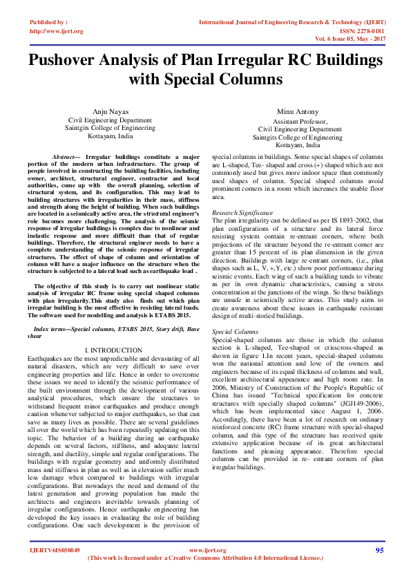 (PDF) Pushover Analysis of Plan Irregular RC Buildings with Special Columns