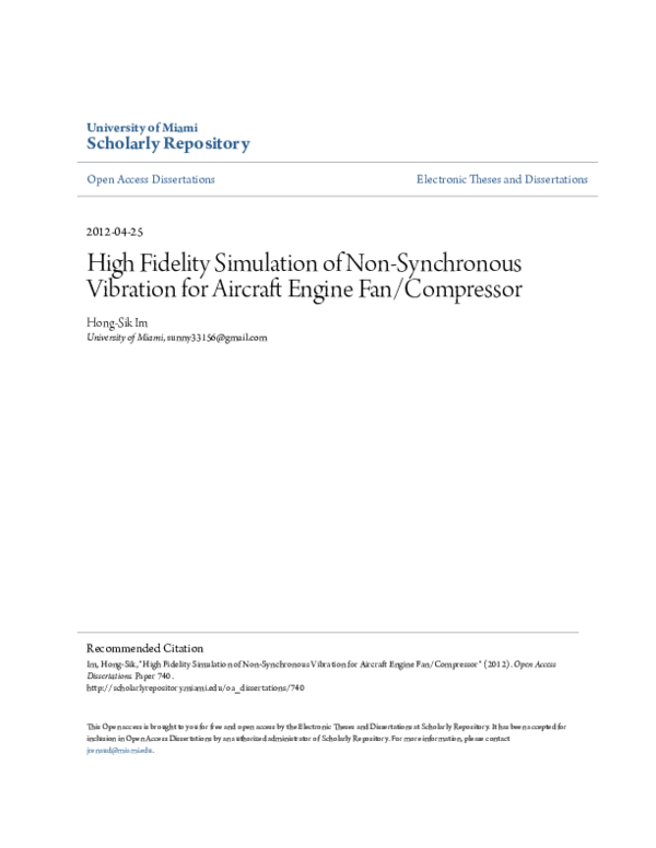 (PDF) High Fidelity Simulation of Non-Synchronous Vibration for Aircraft Engine Fan/Compressor