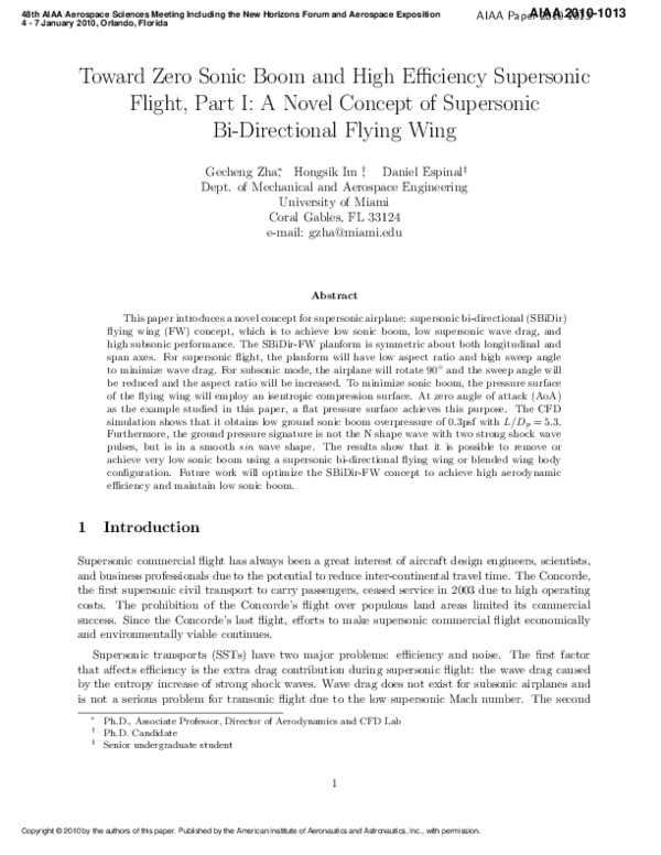 (PDF) Toward Zero Sonic-Boom and High Efficiency Supersonic Flight ...
