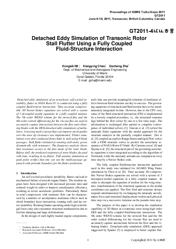 (PDF) Detached Eddy Simulation of Transonic Rotor Stall Flutter Using a Fully Coupled Fluid ...