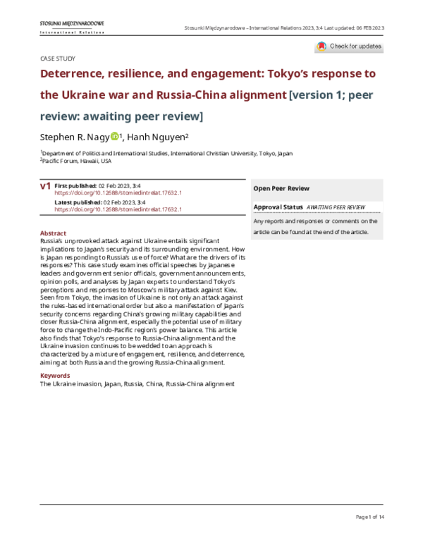 (PDF) Deterrence, resilience, and engagement: Tokyo's response to the ...