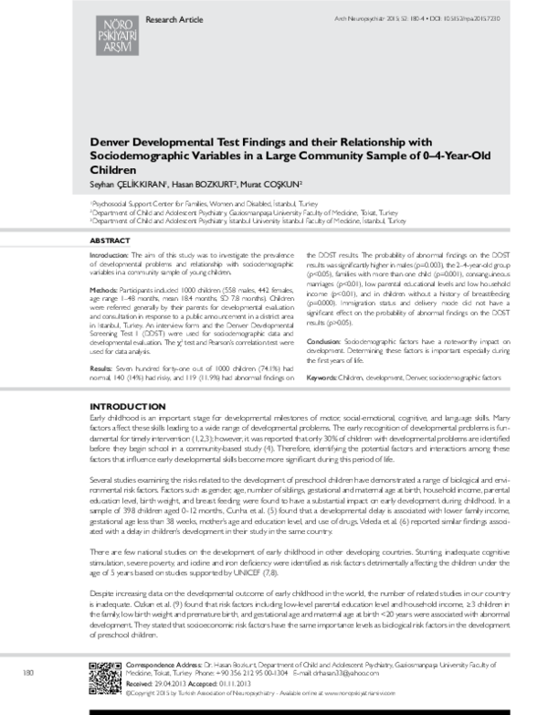 (PDF) Denver Developmental Test Findings and their Relationship with ...