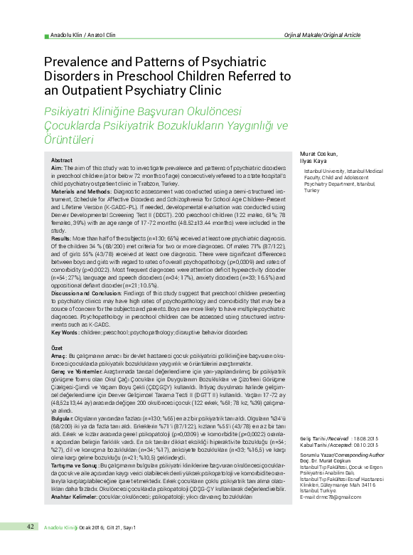 (PDF) Prevalence and Patterns of Psychiatric Disorders in Preschool ...