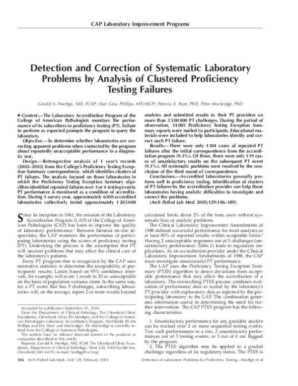 (PDF) Detection and correction of systematic laboratory problems by ...