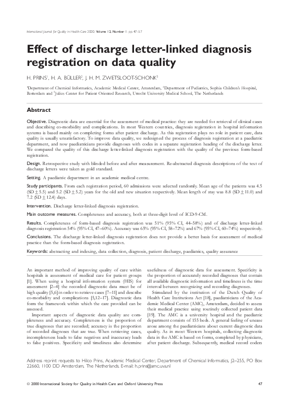 (PDF) Effect of discharge letter-linked diagnosis registration on data ...