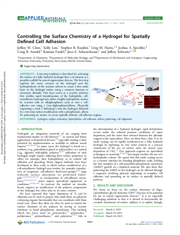 (PDF) Controlling the Surface Chemistry of a Hydrogel for Spatially ...