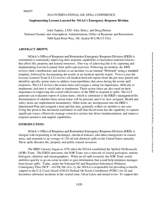 (PDF) Implementing Lessons Learned for NOAA's Emergency Response ...
