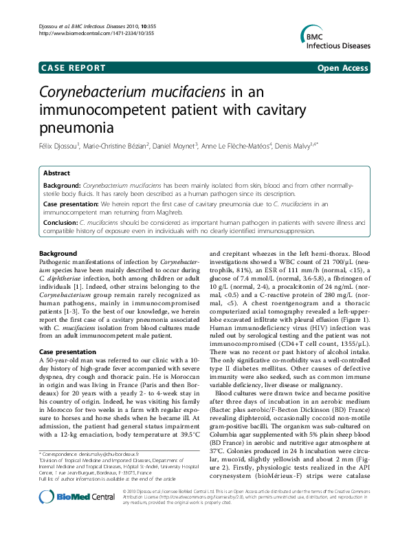 (PDF) Corynebacterium mucifaciensin an immunocompetent patient with ...