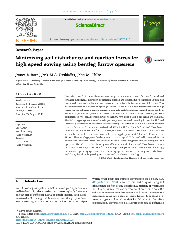 (PDF) Minimising soil disturbance and reaction forces for high speed ...