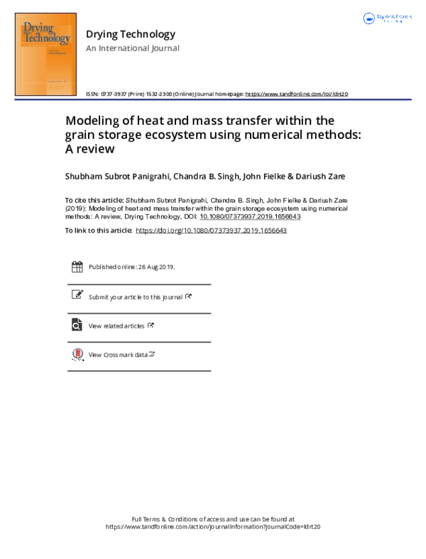 Pdf Modeling Of Heat And Mass Transfer Within The Grain Storage