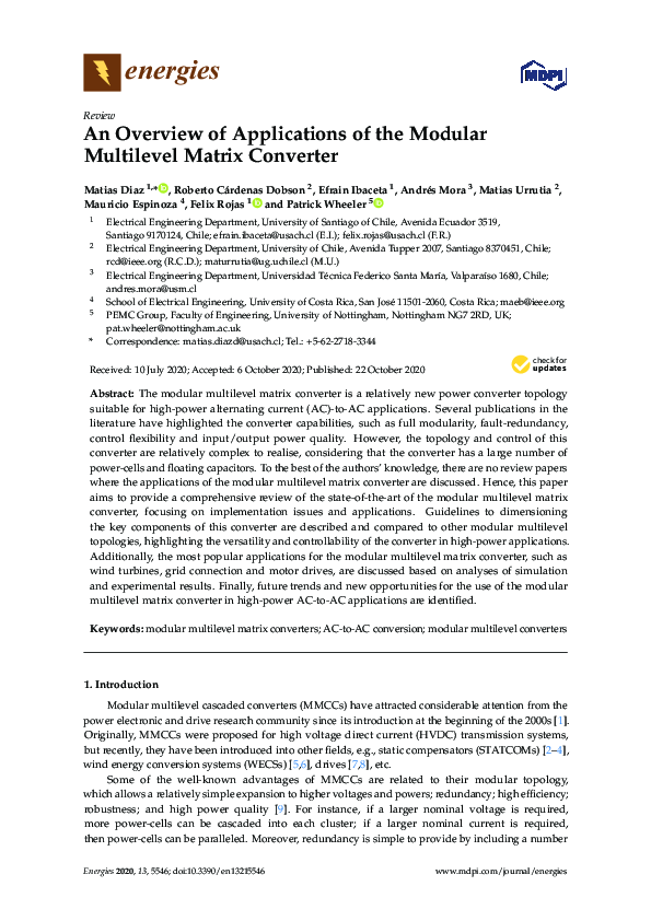 An Overview of Applications of the Modular Multilevel Matrix Converter