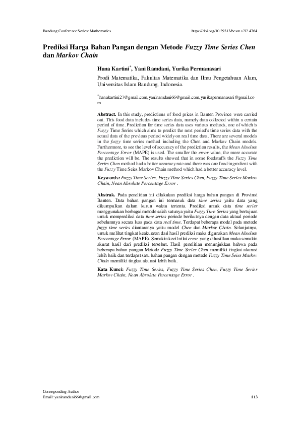 Pdf Prediksi Harga Bahan Pangan Dengan Metode Fuzzy Time Series Chen