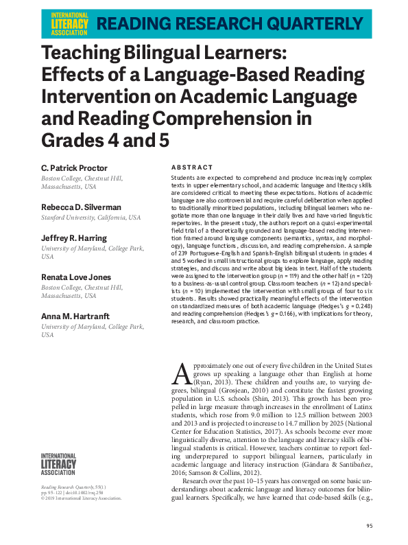 (PDF) Teaching Bilingual Learners: Effects of a Language‐Based Reading ...