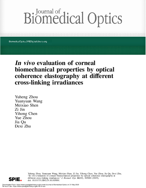 (PDF) Corneal Biomechanics via Optical Coherence Elastography