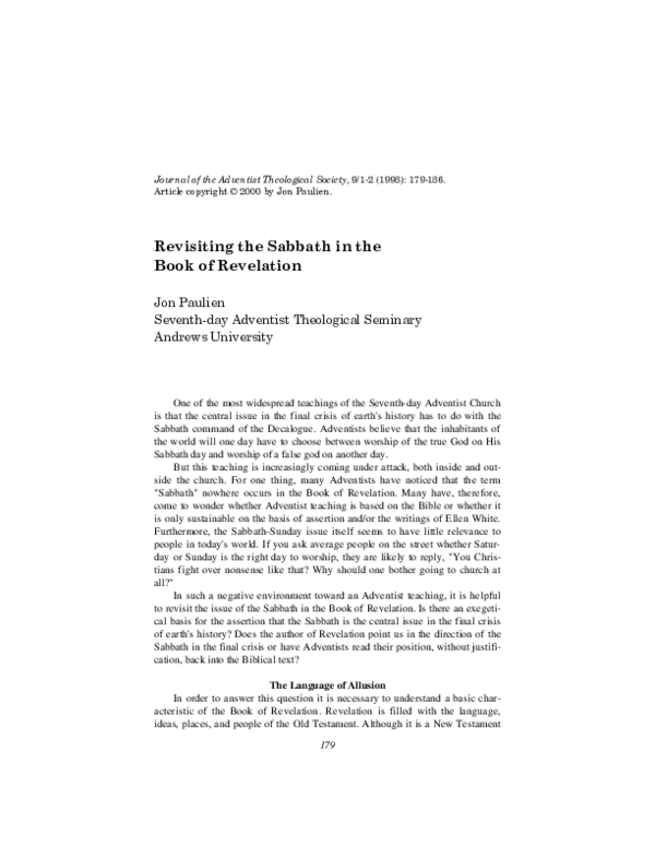 (PDF) Revisiting the Sabbath in the Book of Revelation