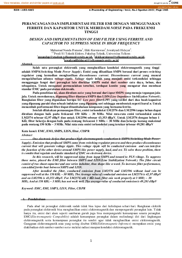 (PDF) Perancangan Dan Implementasi Filter Emi Dengan Menggunakan Ferrite Dan Kapasitor Untuk ...
