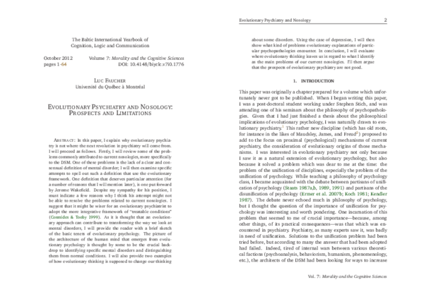 (PDF) Evolutionary Psychiatry and Nosology: Prospects and Limitations
