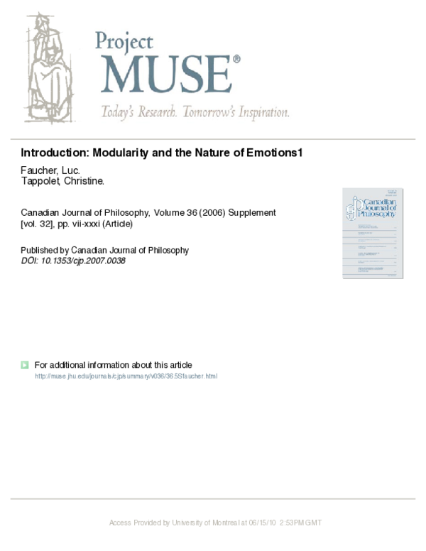 Pdf Introduction Modularity And The Nature Of Emotions