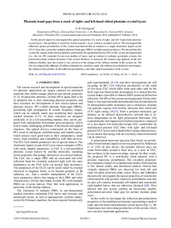 (PDF) Photonic band gaps from a stack of right- and left-hand chiral ...