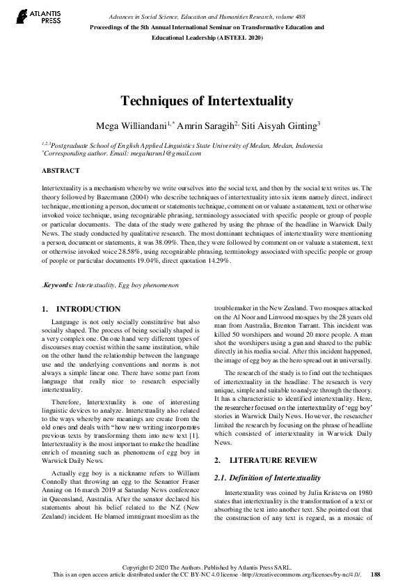 (PDF) Techniques of Intertextuality