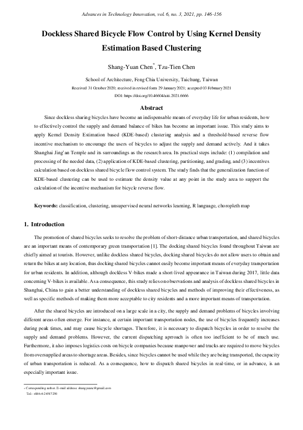 (PDF) Dockless Shared Bicycle Flow Control by Using Kernel Density Estimation Based Clustering
