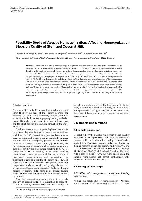 (PDF) Feasibility Study of Aseptic Homogenization: Affecting ...