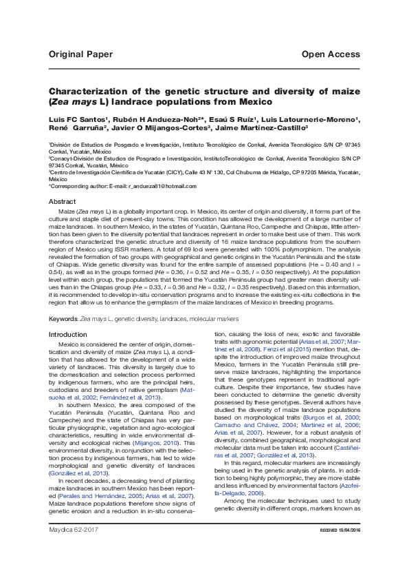 (PDF) Characterization of the genetic structure and diversity of maize ...
