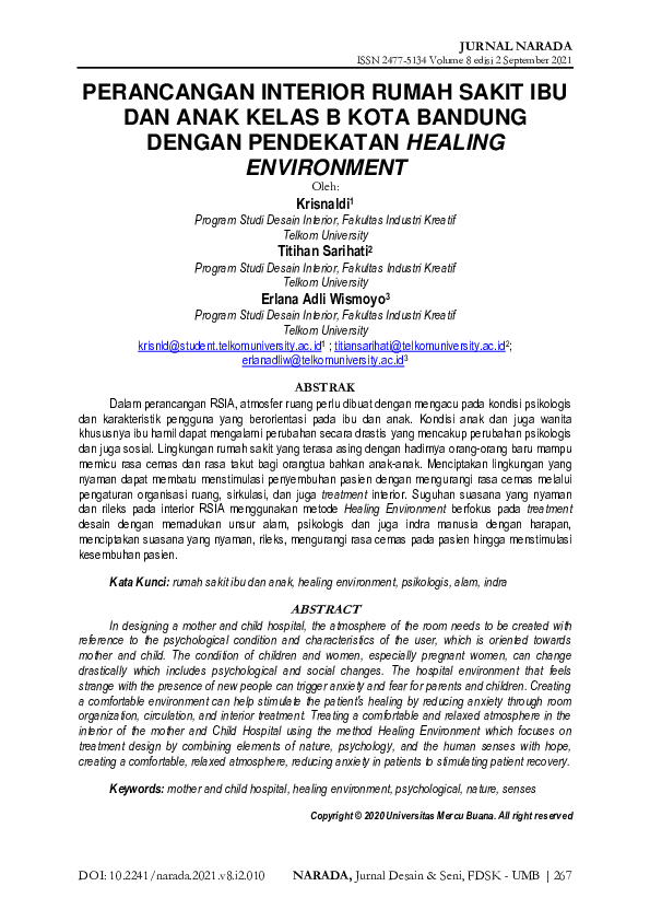 (PDF) Perancangan Interior Rumah Sakit Ibu Dan Anak Kelas B Kota Bandung Dengan Pendekatan ...