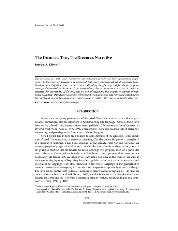 (PDF) The dream as text, the dream as narrative