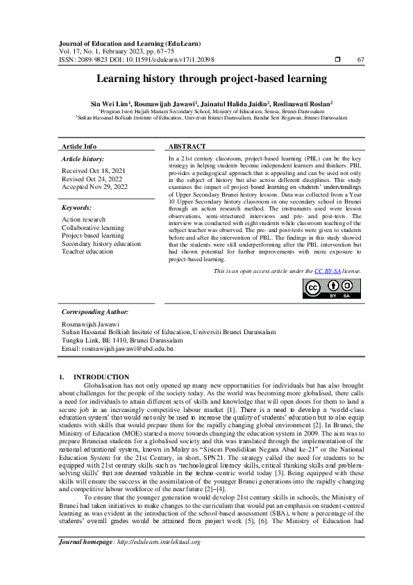 (PDF) Learning history through project-based learning