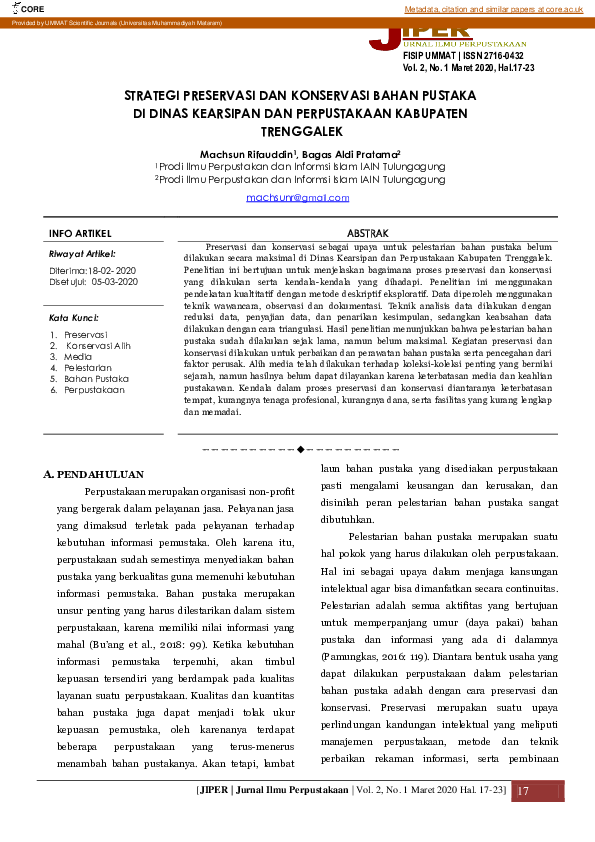(PDF) Strategi Preservasi Dan Konservasi Bahan Pustaka DI Dinas ...