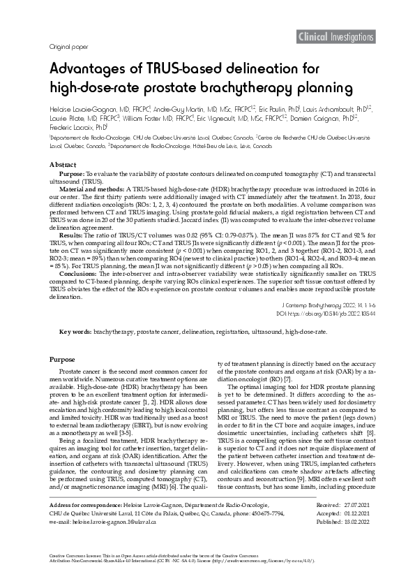(PDF) Advantages of TRUS-based delineation for high-dose-rate prostate ...