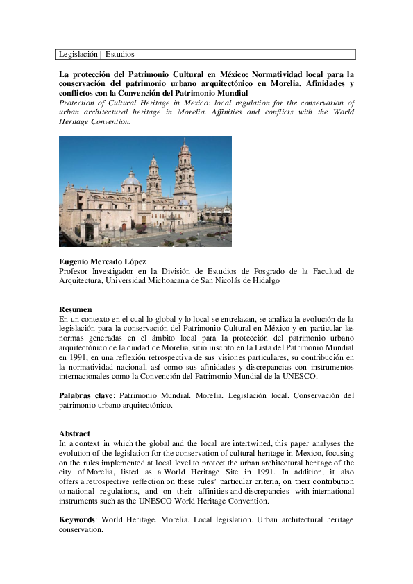 (PDF) La protección del Patrimonio Cultural en México: Normatividad local para la conservación ...