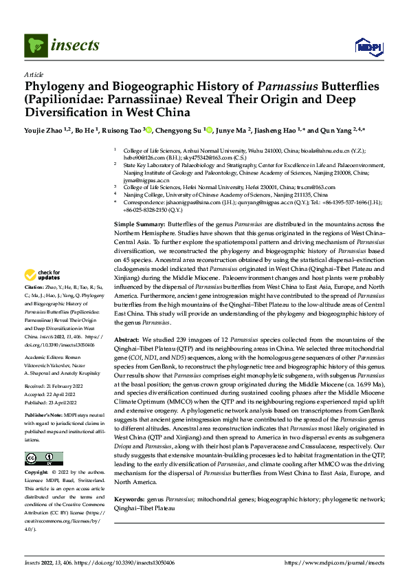 (PDF) Phylogeny and Biogeographic History of Parnassius Butterflies ...
