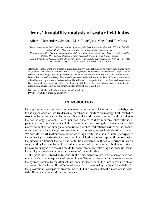 (PDF) Jeans’ instability analysis of scalar field halos