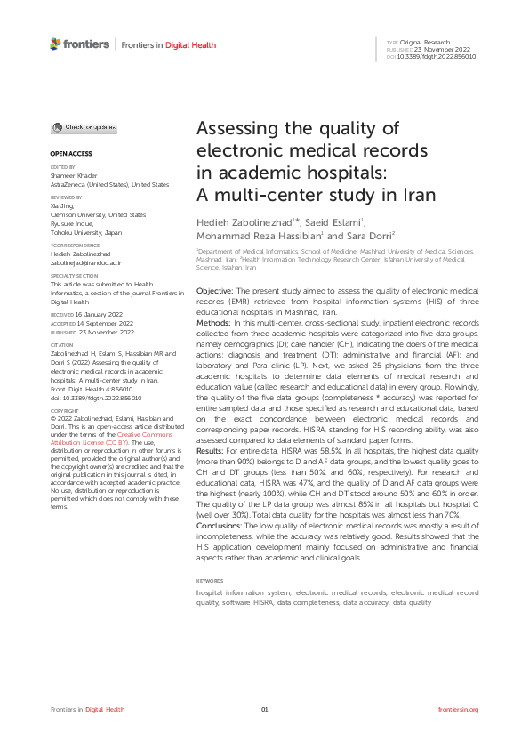 (PDF) Assessing the quality of electronic medical records in academic ...