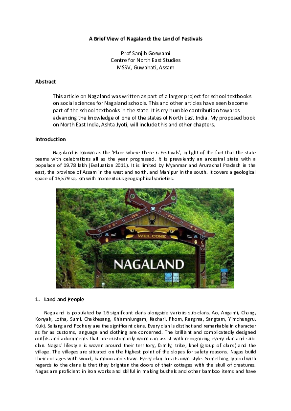 (PDF) A Brief View of Nagaland: the Land of Festivals