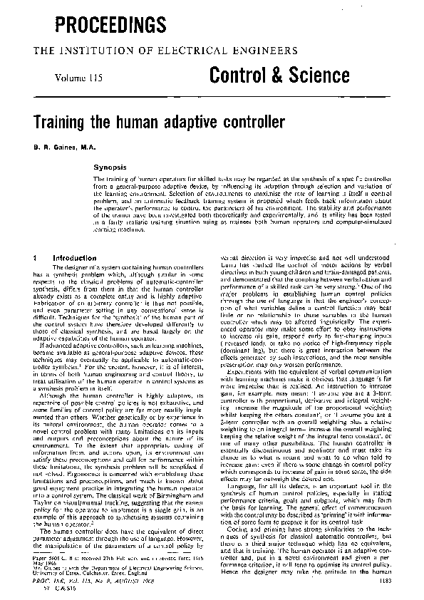 (PDF) Training the human adaptive controller